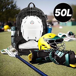 MARITTON Lacrosse Bag Backpack – Lacrosse Backpack Holds All Lacrosse or Field Hockey Equipment - Two Stick Holders and Separate Cleats Shoe Compartment. (BLK)