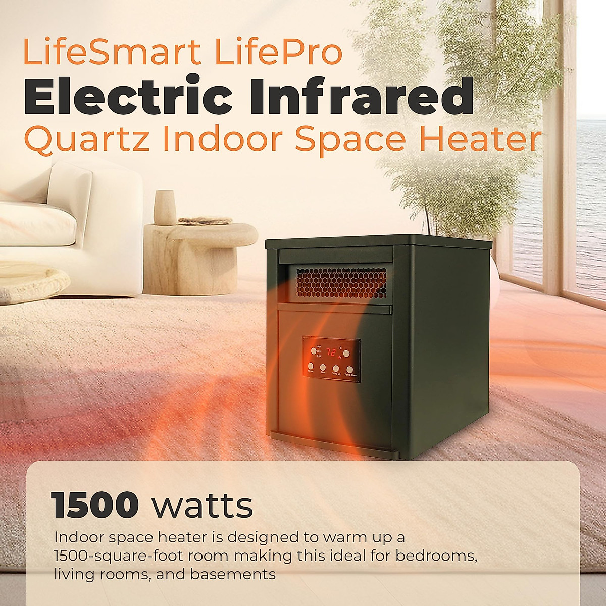 LifeSmart Infrared Quartz Space Heater, 1500W Portable Electric Heater with Remote, Black