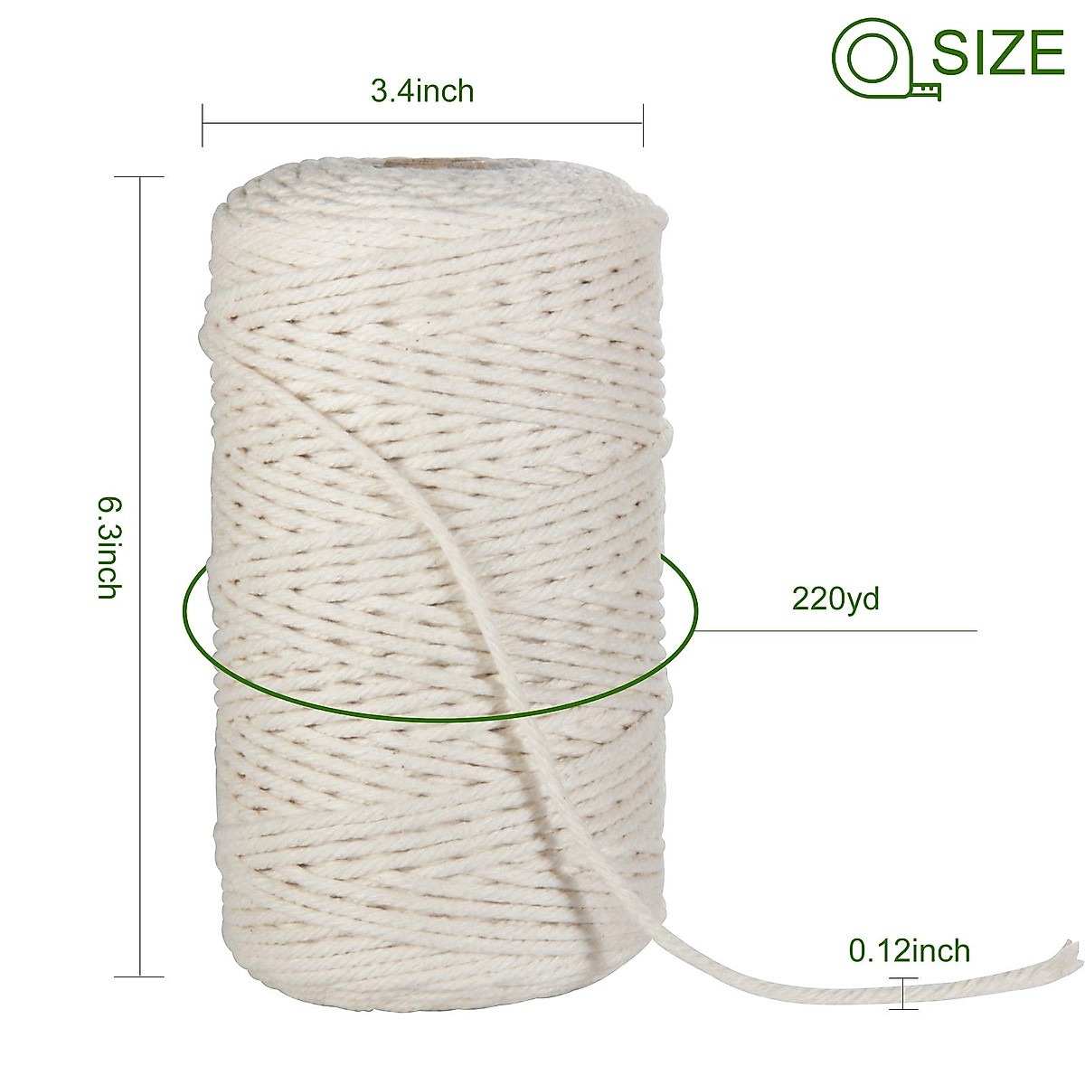 Macrame Cord, POZEAN 3mm x 220 Yards (About 200m) Cotton Rope, 100% Natural Cotton Macrame Rope for Wall Hanging,Plant Hangers,DIY Crafts Knitting,Christmas Wedding Decorative Projects(Beige Yellow)