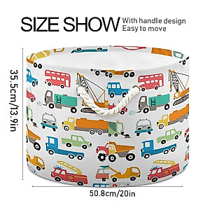 Construction Transports Theme Large Storage Basket for Toys Storage Bin Box Laundry Basket for Home Decor, Pet Toy, Blankets