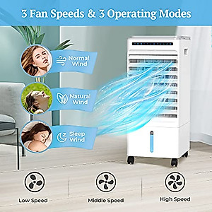 Portable Air Conditioners, 4 in 1 Air Conditioner Portable for Room, 5L Evaporative Air Cooler with 3 Modes & 3 Speeds, 1-7 Hours Timer, Portable AC with Remote Control
