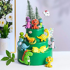 3 Pcs Baby Dinosaur Cake Toppers Miniature Dinosaur Cupcake Inserts for Baby Shower Boys Girls Forest Animals Theme Birthday Party Decor