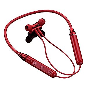 Bluetooth Headset Neckband Earbuds with Magnetic Wireless Neckband Sports Headset for Workout with Carry Case Ear Hook (Red)