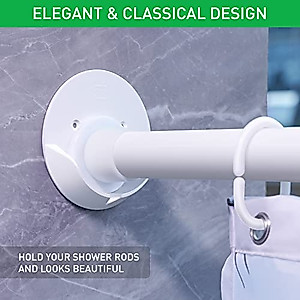 Shower Curtain Rod Holders for Wall – Kitosun Adhesive Tension Rod Retainer 3/5 Deep Support Brackets with Tape for No Drilling Quick Mount and Screws for Permanent Installation (2pcs,White)