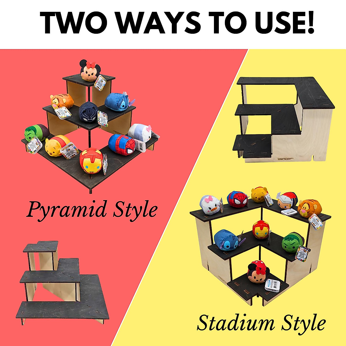 Patriot Pulse 3-Tier Retail Shelves Perfect for Craft Shows, Farmers Markets, Trade Shows, Product Displays, Table Tops, Counters (Square Corner Display (Black))