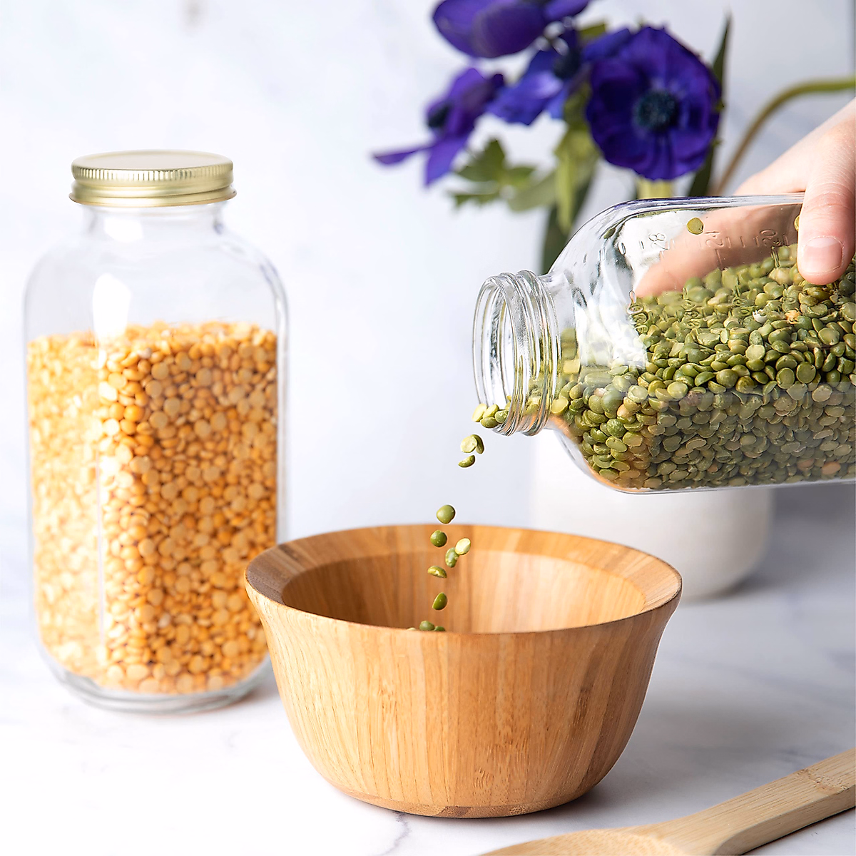 kitchentoolz 32oz Square Glass Milk Bottle with Metal Airtight Lids -1 Quart Milk Jars with Lids for Fridge - Reusable Milk Jugs , Yogurt, Smoothies, Kefir, Kombucha, Water