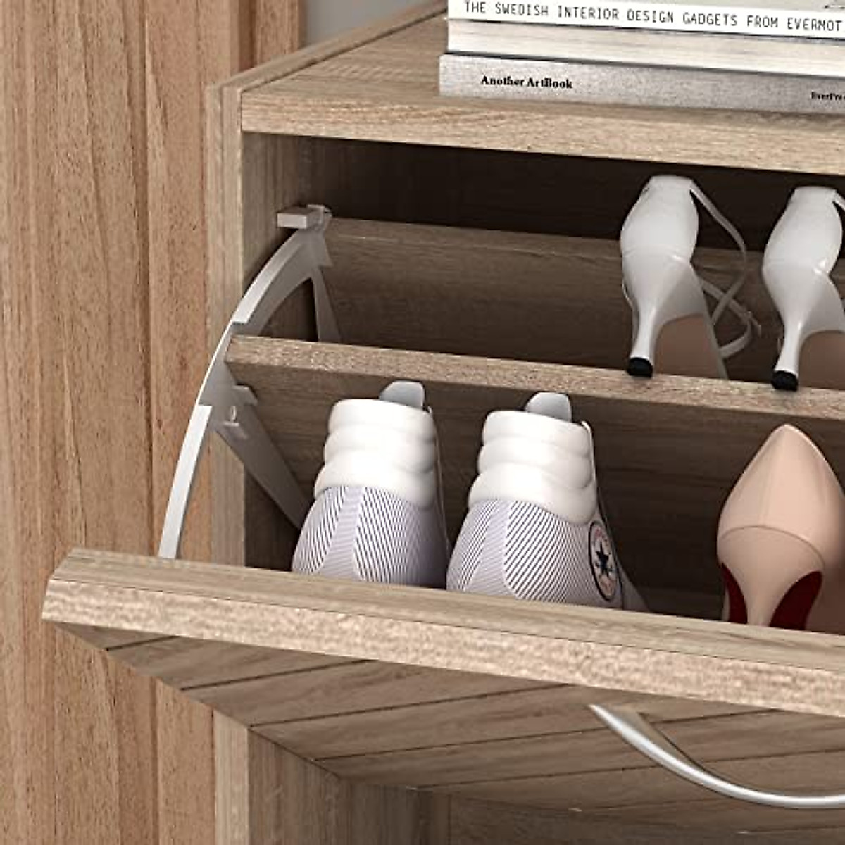 FUFU&GAGA Shoe Cabinet with 2 Flip Drawers for Entryway, Modern Shoe Storage Cabinet, Freestanding Shoe Rack Storage Organizer (22.4”W x 9.4”D x 29.5”H) (Light Brown)