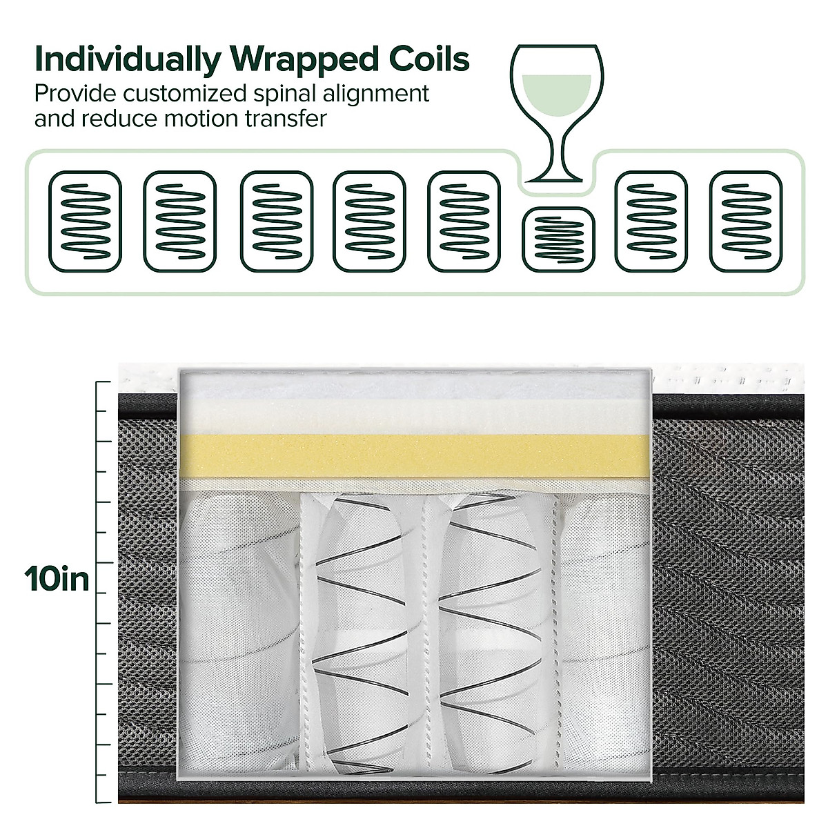ZINUS 10 Inch True Support Hybrid Mattress [New Version], Twin, Fiberglass Free, Medium Feel, Motion Isolation, Certified Safe Foams & Fabric, Mattress in A Box