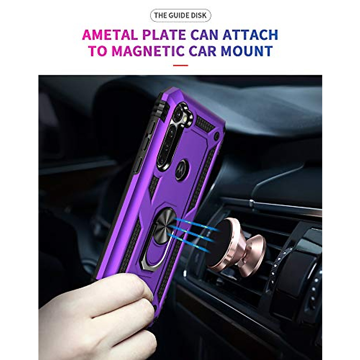 Moto G Stylus (2020) Case, Moto G Pro (2020) Case, with Tempered Glass Screen Protectors, Androgate Ring Kickstand Car Mount Shockproof Cover Case for Motorola Moto G Stylus/Pro, Purple