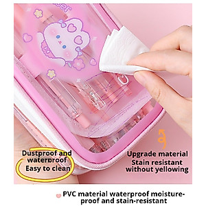 Cute Pencil Case Multilayer Large Capacity Pen Bag Rabbit Kawaii Pen Case Pencil Pouch Gift (Pink)