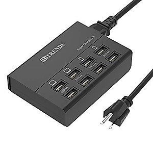 USB Charger, HITRENDS 8 Ports Charging Station 60W/12A Multi Port USB Charger Hub for Multiple Devices (5ft Cord, Black)