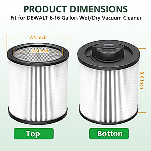 2 Pack DXVC6910 Cartridge Filter Replacement for DEWALT 6-16 Gallon Wet/Dry Vac, Compatible with DeWalt DXV06P DXV09P DXV10P DXV10PL DXV10SA DXV12P DXV14P DXV16P, White