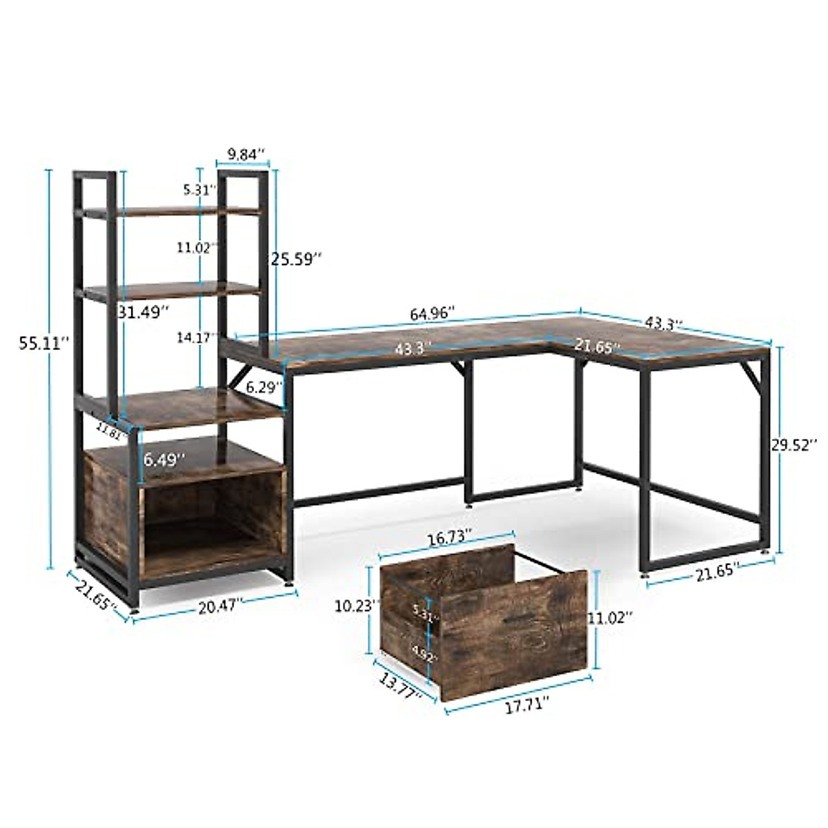 Tribesigns L-Shaped Desk with File Drawer, Reversible Corner Computer Desk with 3-Tier Storage Shelves, 85.4 inches Office Desk Computer Table Workstation for Home Office