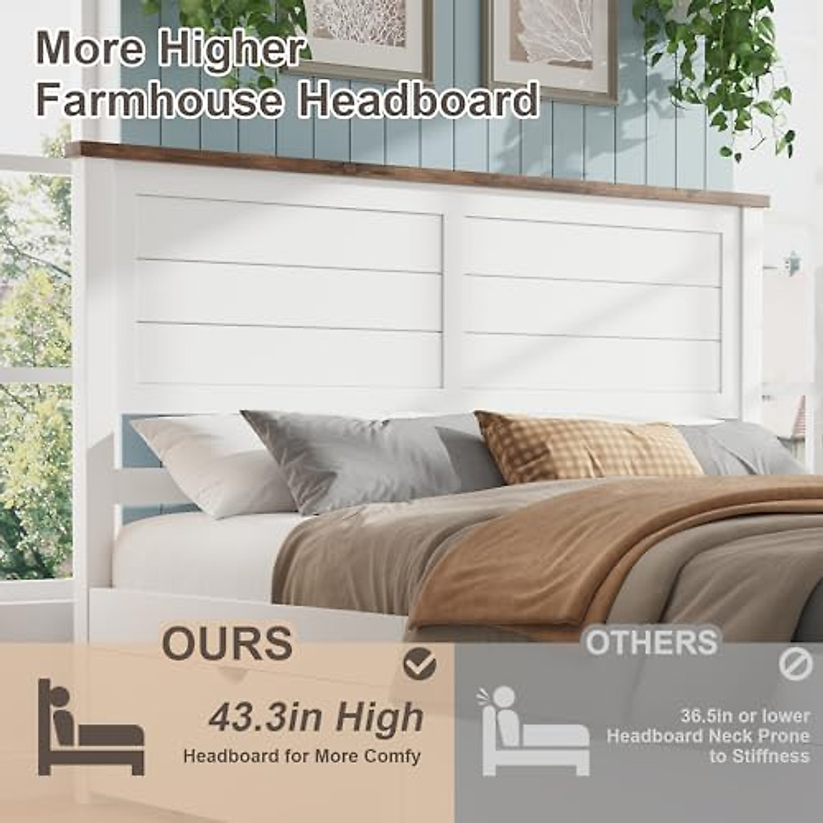 LUXOAK Farmhouse Full Size Bed Frame with Headboard and 4 Storage Drawers, Wooden Barn Door Platform Bed with Wood Slats, Heavy Duty Mattress Foundation, Non-Slip & Noise-Free, Antique White