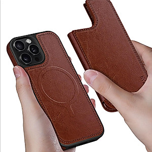 DJBEAR for iPhone 15 Pro Max 6.7"[compatible magsafe] wallet case,[Magnetic 2-in-1 Detachable][Back Flip Folio phone cases][RFID Blocking Leather] Shockproof Women Men Cover for Apple 15 ProMax Brown