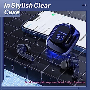 dhaonxb Crystal Earbuds,Bluetooth Headphones Noise Canceling Translucent Earphones,Mini Crystal in-Ear Earbuds LED Power Display (Black+White)