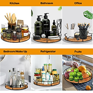 Lazy Susan Turntable Organizer for Cabinet Pantry Kitchen Countertop Refrigerator Cupboard, Pine Wood, 9", Carbonized Black