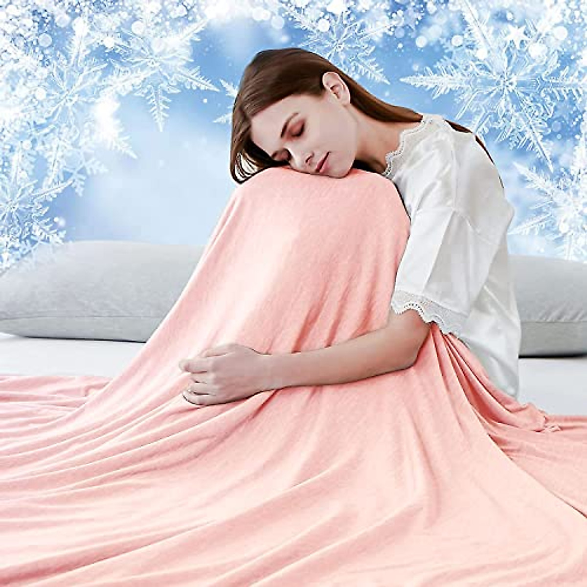 Cooling Weighted Blanket 59 X 79in Queen Sized Blanket, Japanese Q-Max 0.4 Technology Mica Nylon with Cooling Fibers Material Blanket for Adults, Children, Babies. Keep Cooling in Summer Night-Pink
