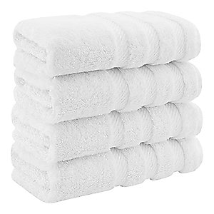 American Soft Linen Luxury Hand Towels, Hand Towel Set of 4, 100% Turkish Cotton Hand Towels for Bathroom, Hand Face Towels for Kitchen, White Hand Towel