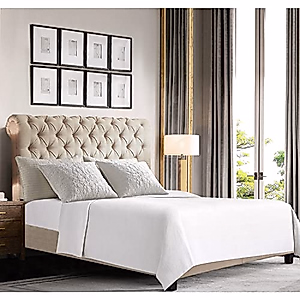 Rosevera Atherine Upholstered Bed Frame/Fabric Upholstered Bed Frame with Adjustable Headboard/Chesterfield-Styled/Rolled Head/Wood Slat Support/Easy Assembly,King,Natural Beige