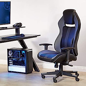 OSP Home Furnishings BOA II Ergonomic Adjustable High Back Gaming Chair with Thick Padded Coil Spring Seat, Built-in Lumbar Support and Headrest, Black Bonded Leather with Grey Accents
