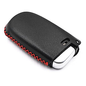 WFMJ Leather 5 Buttons Smart Key Fob Case Cover for Dodge Journey Durango Challenger Charger Jeep Grand Cherokee Chrysler 300 (Black)