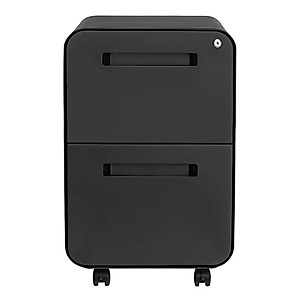 Laura Davidson Furniture Stockpile 2 Drawer Mobile File Cabinet with Lock - Under Desk Metal Filing Cabinet, Legal/Letter File Folders, Wheels and Stationary Feet, Pre-Assembled, Black