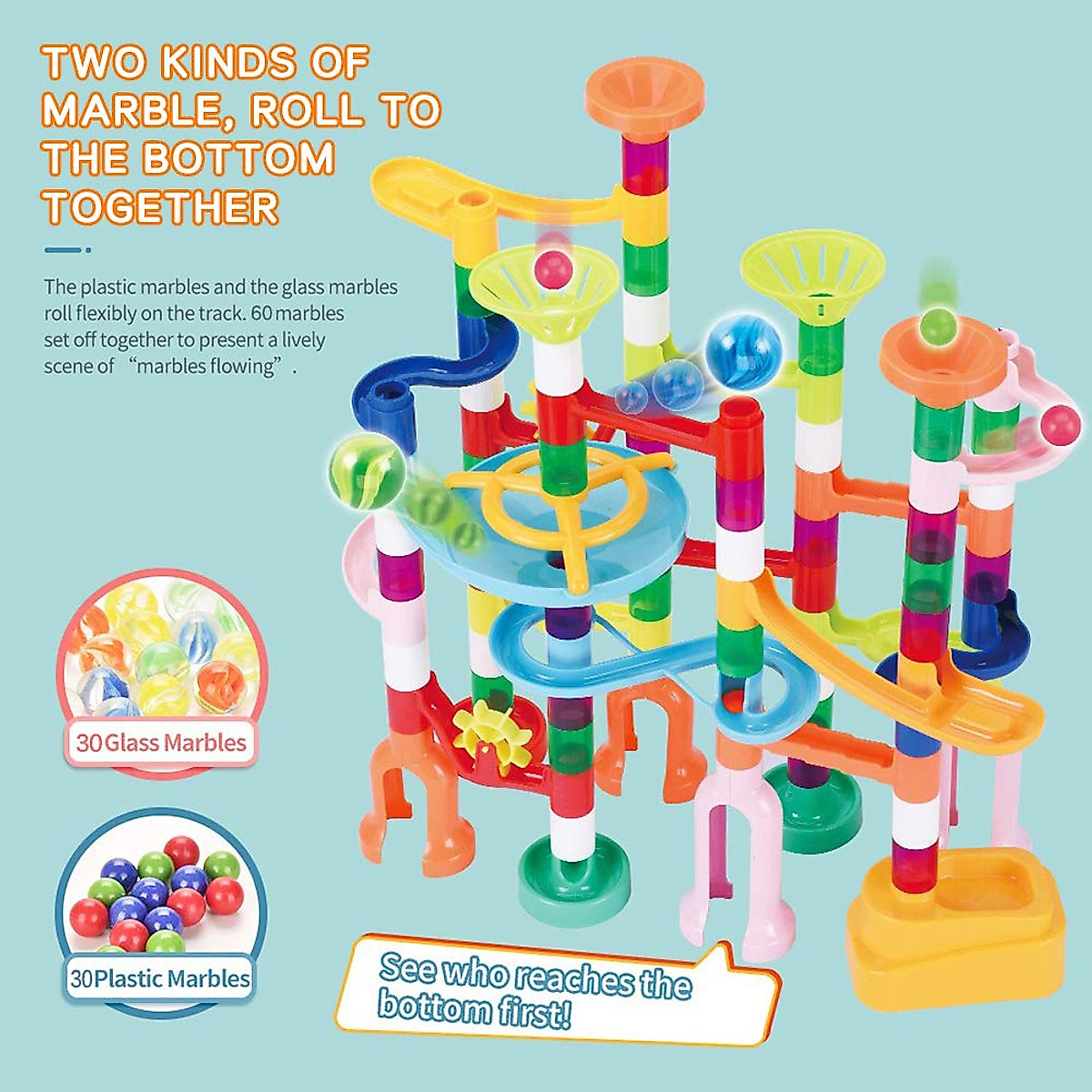 Marble Run, 135pcs Marble Maze Game Construction Building Toys for Kids, Marble Track Race Set STEM Learning Toys Gift for Boys Girls 3 4 5 6 7 8 9 10+