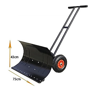figatia Wheeled Snow, Pusher Rolling Removal Tool, Sleigh Household,Metal Portable Snow Plow, Winter Snow Pusher for Clearing Walkways, Double Pole 74x42cm