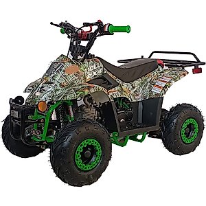 110cc ATV for kids youth children small ATV 4 Wheeler Gas ATV Quad LED lights Matching Rims (Camo color)