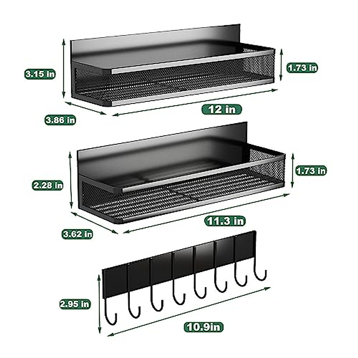 Aobvrey 3 Pack Magnetic Spice Rack Organizer, Refrigerator Organization and Storage, Metal Kitchen Organization Seasoning Organizer Shelf, Magnetic spice rack for Refrigerator Microwave Oven (Black)