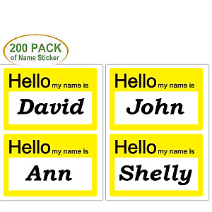 Remarkable Name Tag Labels Hello My Name is Stickers,2 X 3 inch Name Tag Labels Great for Kids,Employees,Reunions,Professionals,Parties,School,Notebooks,Events/Pack of 200 (Yellow) …