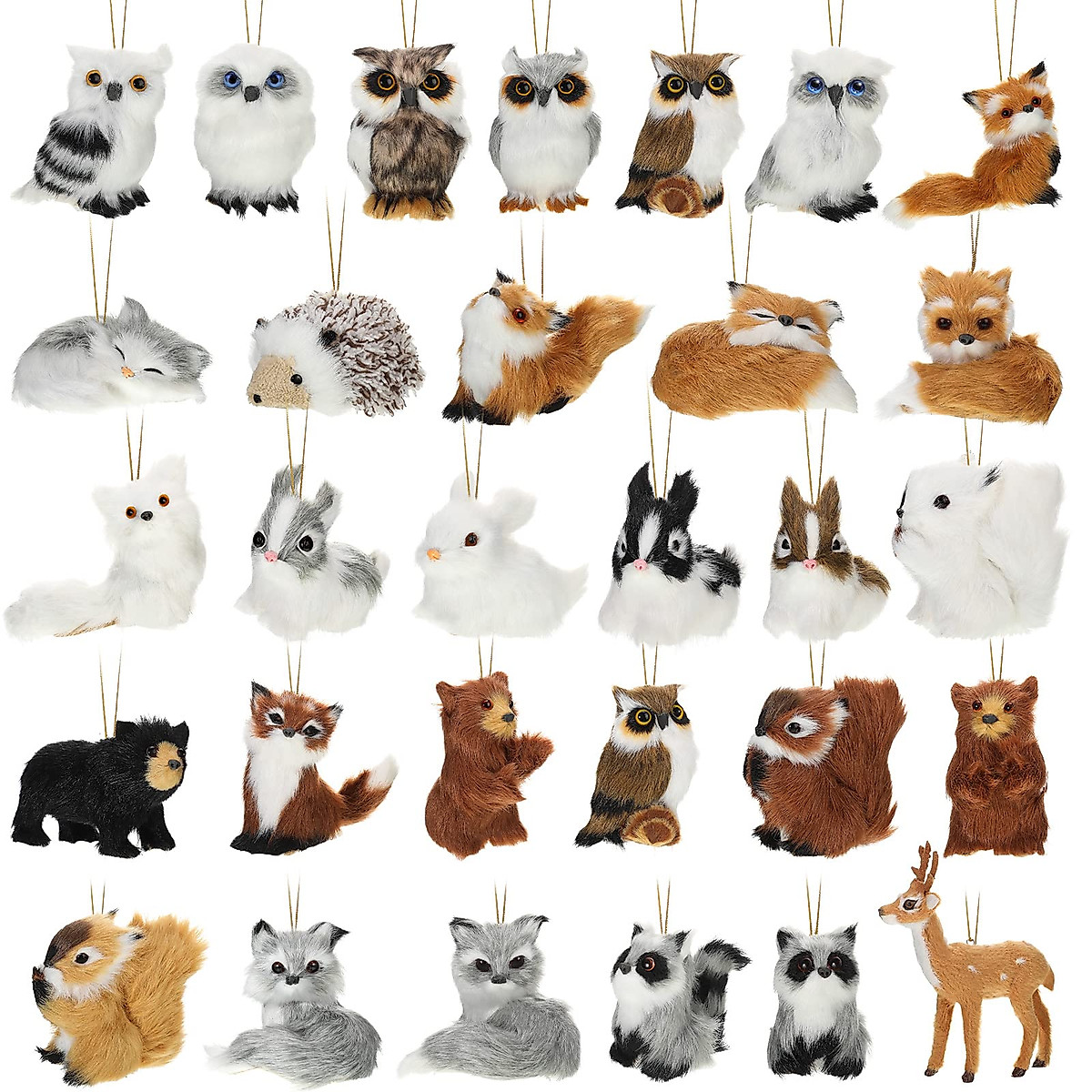 Plush Animal Christmas Ornaments, Felt Woodland Forest Furry Animals for Christmas Tree Ornaments Backpack Holiday Party Hanging Decoration Home(30 Pieces,Fresh)