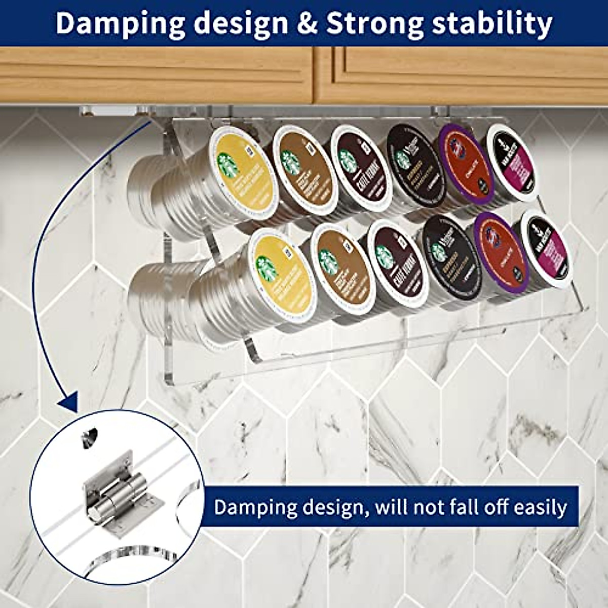 AITEE Acrylic Under Cabinet Coffee Pod Holder for K Cups, Clear K Cup Coffee Pod Holder, SpaceSaving Under Counter Cabinet Coffee Pod Holder for 12 K Cup Coffee Pods in Office and Kitchen K Cup