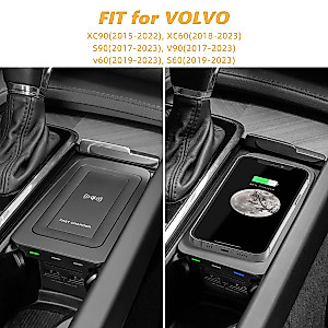 Car Wireless Phone Charger for Volvo 2017-2022 XC90 XC60 S90 S60 V90 V60 2023 2022 2021 2020 2019 2018 2017 Center Console Accessories Charging Pad