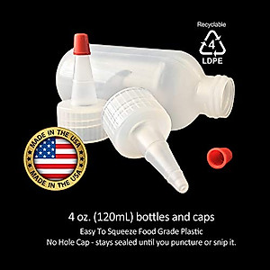 510 Central Yorker Squeeze Bottles (4oz, 25 Pack) Boston Round with Red Tip Caps - LDPE Plastic - Made in USA