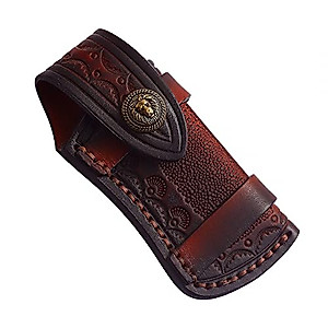 DONGKER Leather Snap Knife Holder, Folding Knife Holster Cowhide Knife Sheath for Most Knives Daggers
