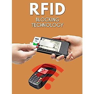 MOSIYEEF Minimalist Stealth Wallet for Men - Pop Up Men Wallet with Money Clip - Leather-wrapped Slim Compact Card Holder Carbon Fiber Card Wallet RFID Protection for 6 Credit Cards - Gifts for Him