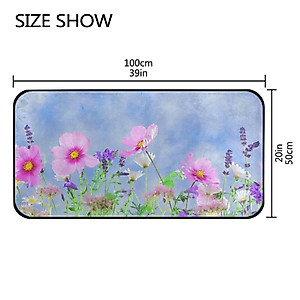 Tatenale Kitchen Mat Washable Non Slip Kitchen Rugs for Floor Standing Home Office Hallway Laundry 39x20Inch Purple Floral