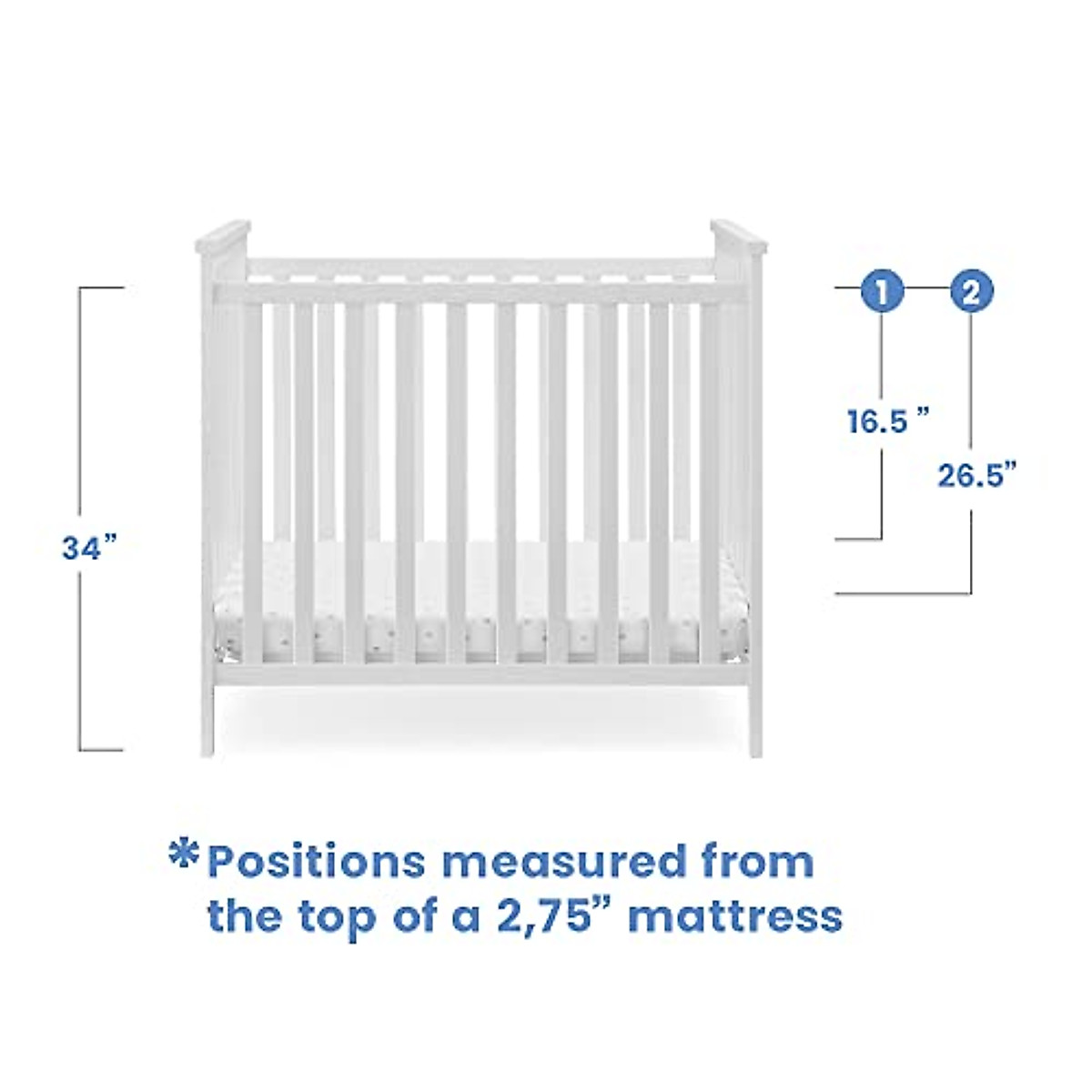 Delta Children Middleton Mini Crib with 2.75-Inch Mattress - Greenguard Gold Certified, Textured White