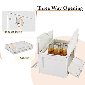 VECELO Collapsible Storage Bins with Lids, 55 Qt Large Foldable Plastic Box with Handles, Foldable Folding Camping Box with 2 Side Doors, Portable Storage Box for Camping, Outdoor/indoor, Beige