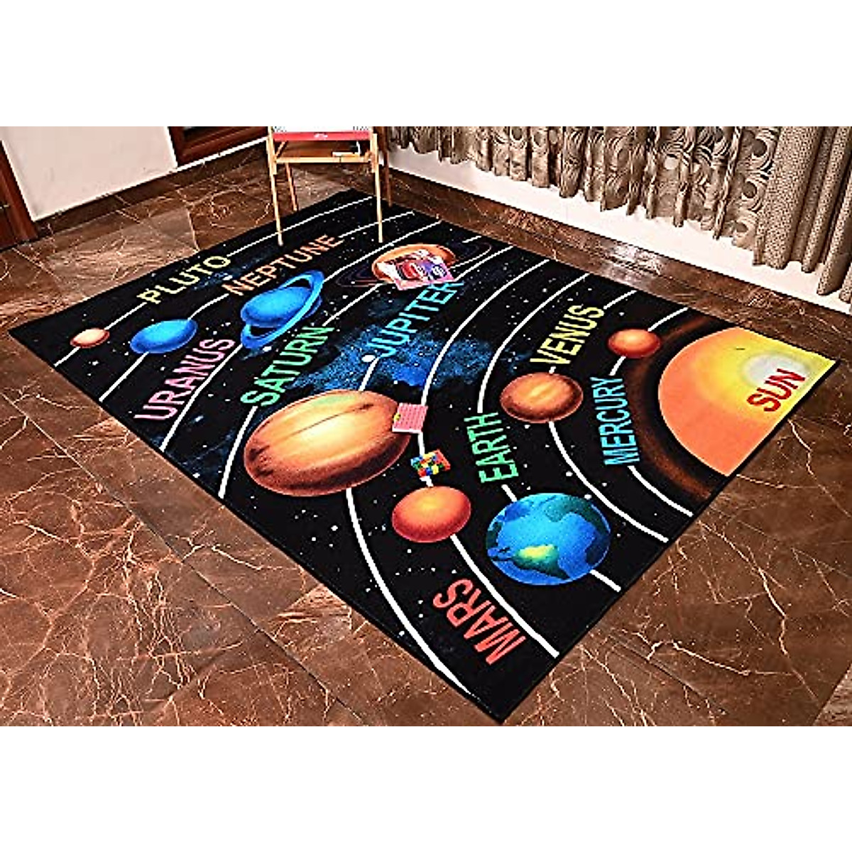 Furnish my Place 761 Solar System HD 4'4"x6'9" Area Rug Solar System for Playroom | Bedroom & Classroom | Washable Floor Mat | Contemporary Design | Multicolor