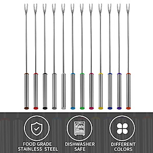 Prasacco 12 Pcs Fondue Forks, 9.5 Inch Stainless Steel Fondue Sticks with Heat Resistant Handle for Cheese Chocolate Fondue Roast Meat