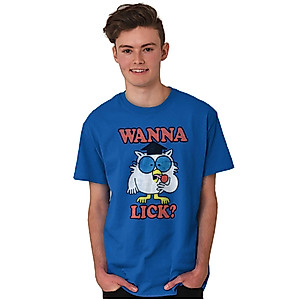 Wanna Lick Funny Mr. Owl Tootsie Pop Graphic T Shirt Men or Women Heather Sapphire