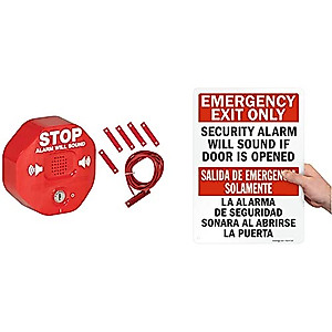 Safety Technology International, Inc. STI-6402 105 dB Exit Stopper® Multifunction Door Alarm & SmartSign "Emergency Exit Only - Security Alarm Will Sound If Door Is Opened" Bilingual Sign | 10" x 14"