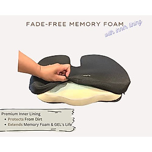 Comfilux Gel Car Seat Cushion - Office Chair Memory Foam for Butt, Sciatica Comfort - Ergonomic Coccyx, Back, Tailbone Pain Relief Pad - Pillow for Automotive Drivers, Computer Desk Chairs