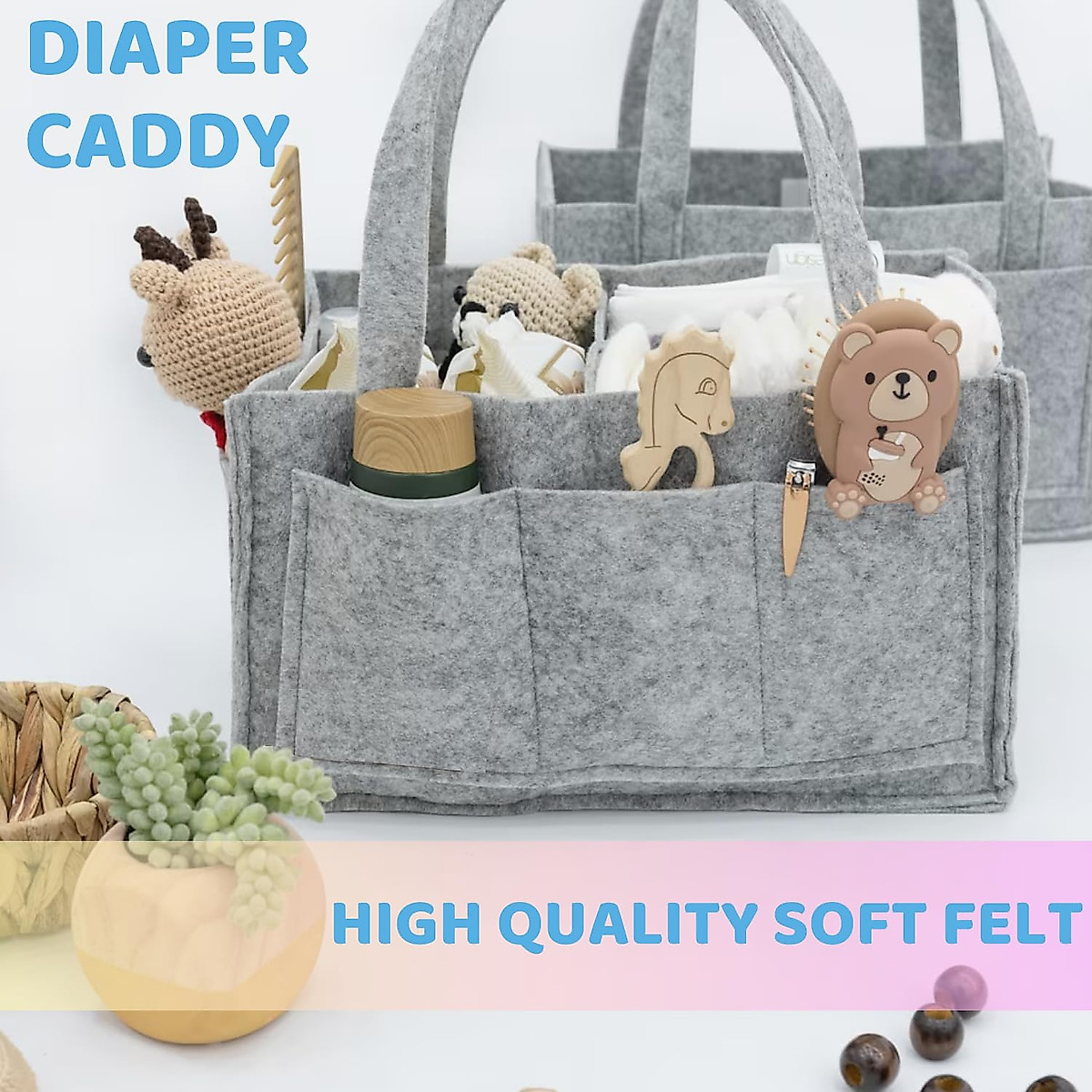 SAVUK Baby Diaper Caddy Organizer Portable Newborn Shower Basket Gifts Storage Changing Wipes Bag Car Nursery Infant Boy or Girl Baby (Grey)