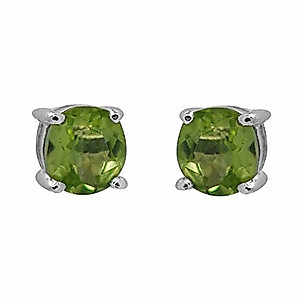 De Buman Sterling Silver Birthstone 5mm Round Genuine Gemstone Stud Earrings (AUG-Genuine Peridot)