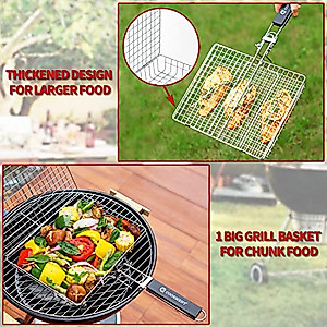 JY COOKMENT Grill Basket Stainless Steel with Portable Removable Handle, Grilling Basket-BBQ Accessories for Vegetable, Shrimp, Fish, Steak and Outdoor Use-Dishwasher Safe