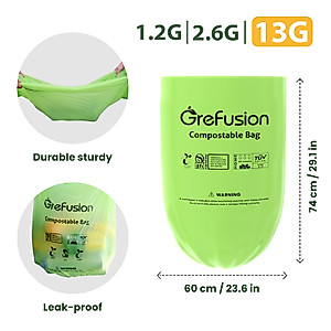 Compostable Bags,Trash bags 13+ gallon tall kitchen, Compostable Trash Lawn & Leaf Yard Waste Bags,Kitchen Compost Trash Bin Compatible,Extra Thick1.01 Mills,Certified by BPI and OK Compost(50count)